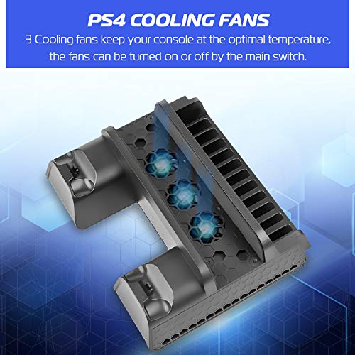 ADZ for PS4 Cooling Station, Multi-Function PS4 Stand with Cooling Fan and Controller Charger, 12 PS4 Games Rack Compatible with Original PS4, PS4 Slim & PS4 Pro
