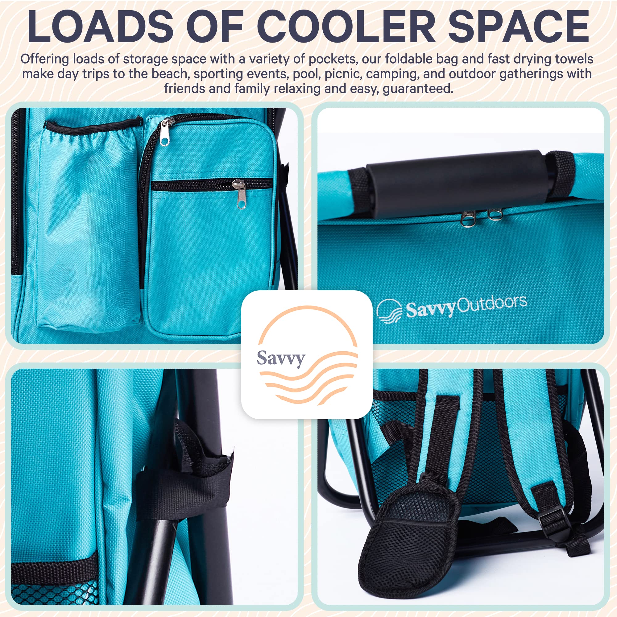 American Owned Savvy Outdoors Back Pack Chair or Backpack Cooler Chair, Portable Lightweight Stool