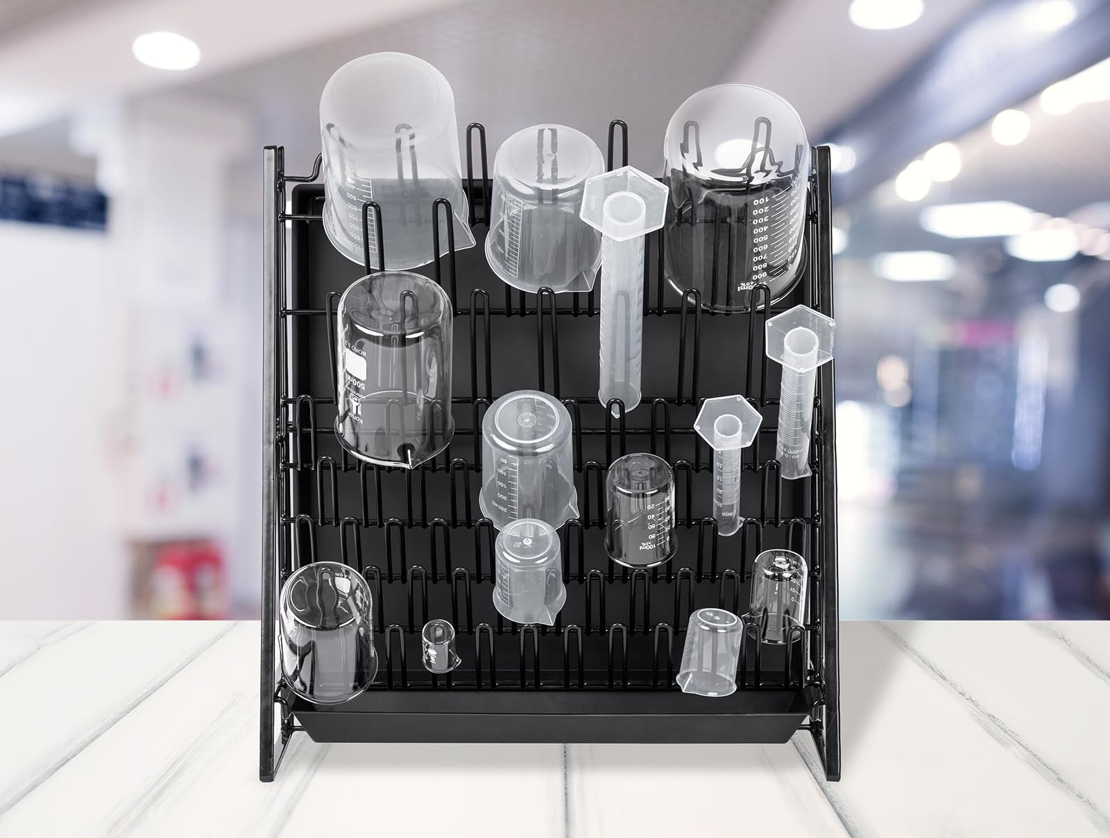 IneVibe Drying Rack for Lab Glassware and Bottles - Laboratory Draining Dryer Stand for Countertop, Space Saving Steel Wire Frame - Station for Baby Feeding Bottle