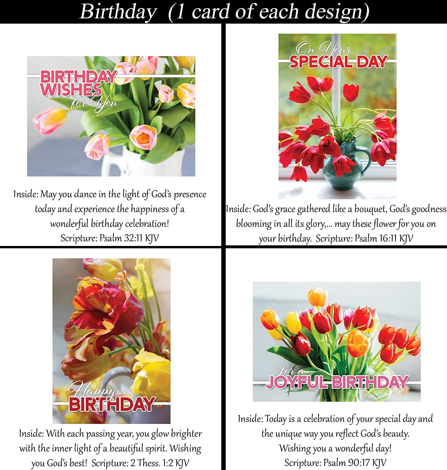 Birthday (No Repeated Cards) 32 Designs Christian/Religious Greeting Card Assortment #3 ~ Scripture in every card