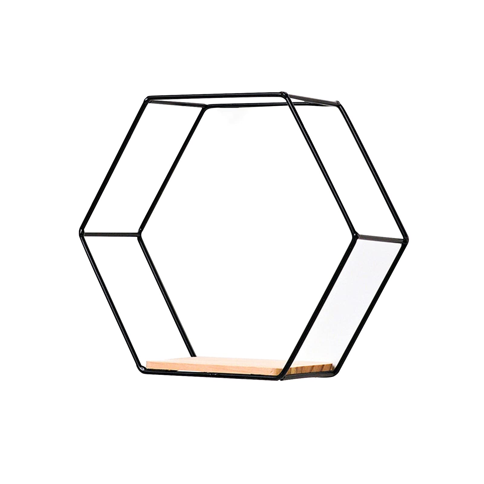 Bluelanss Hexagonal Floating Shelves Wall Shelf, Rustic Shelves, Metal Wall Shelves for Bedroom,Bathroom,Living Room,Kitchen,Home Office, Wall Plant Holder Flower Pot Planter Stand Home Decor Black S