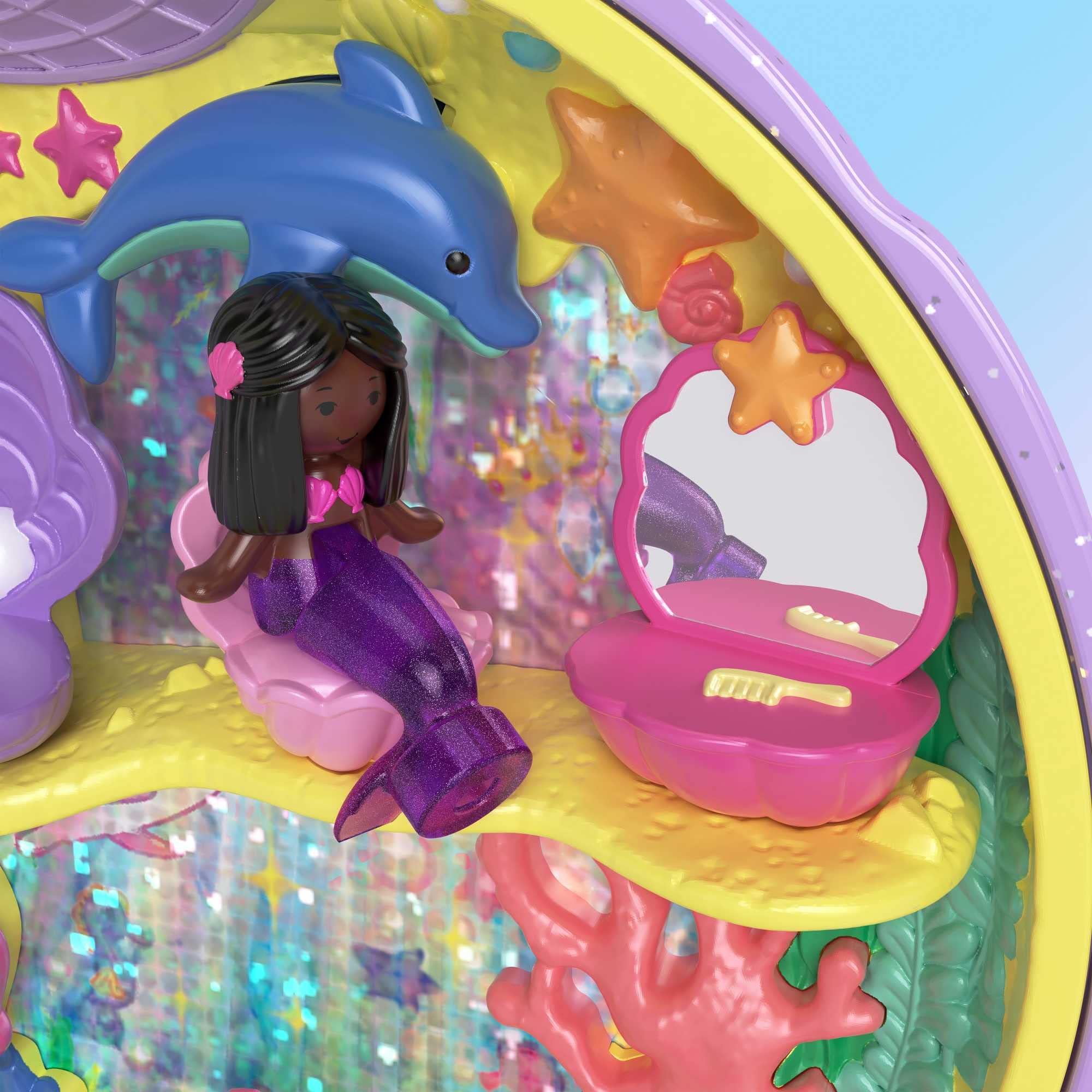 Polly Pocket Keepsake Collection Mermaid Dreams Collectible Compact, Under-The-Sea Theme, Special Box, 2 Mermaid Dolls, Wearable Ring & More, Collectible Gift, Ages 4 Years Old & Up