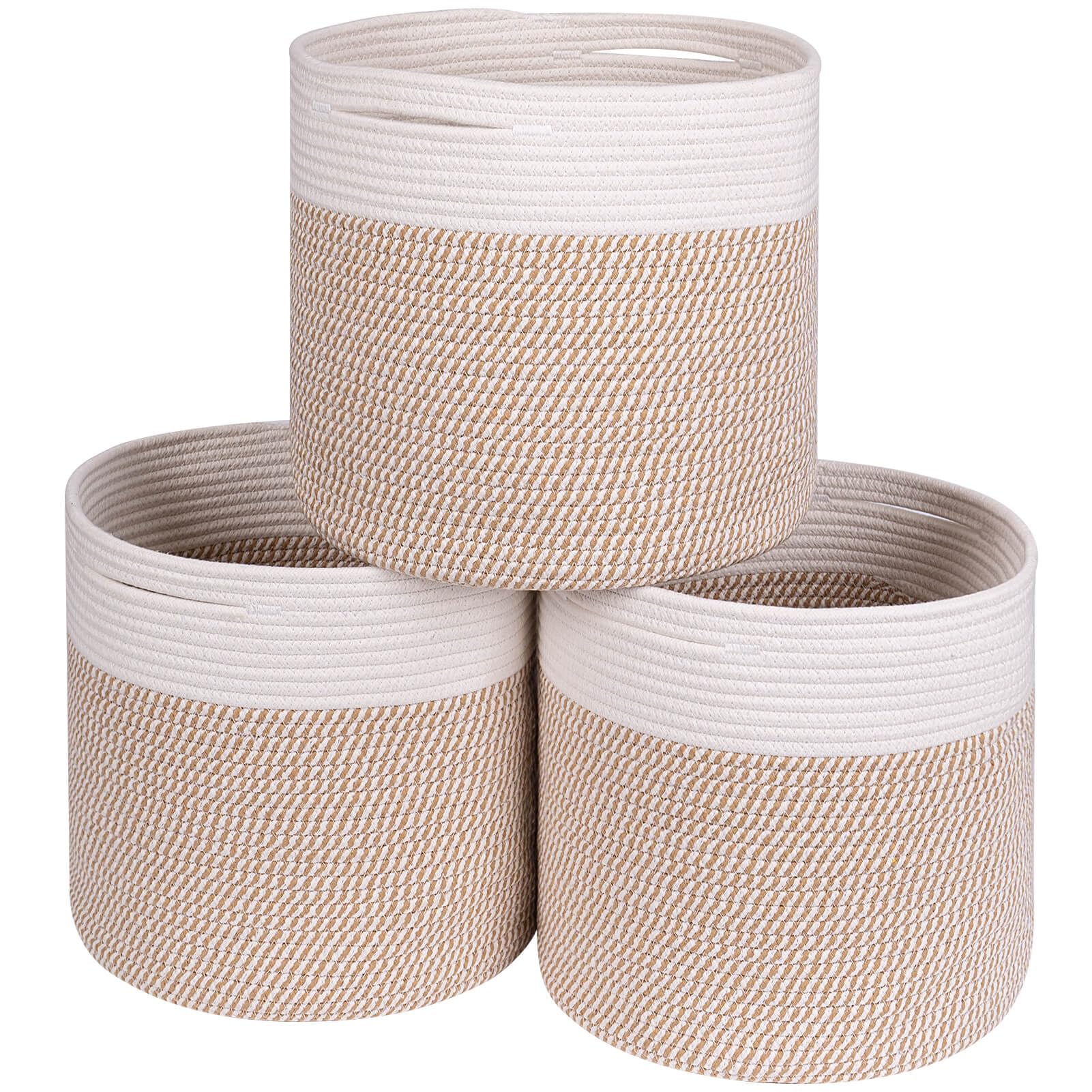 CubesLand Cubes Storage Basket Bins for Cube Storage Organizer/Shelves,Woven Storage Cubes Basket Bins for Organizing,Nursery Baskets Bins,Classroom Decor,12.6x12.6”Off White/Mixed Camel