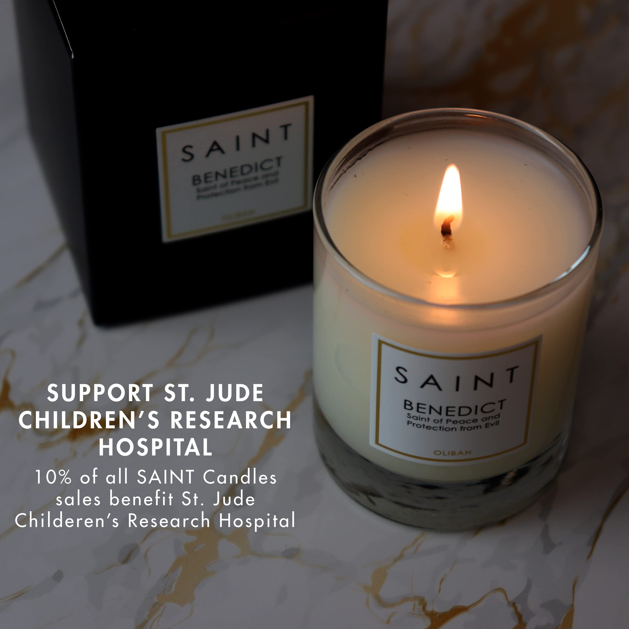 SAINT Benedict Scented Votive Candle with Prayer, Prayer Coin, and Holy Oil, Saint of Peace and Protection from Evil, Soy Coconut Aromatherapy Candle with 15 Hour Burn Time, Holiday Gift-Ready Box
