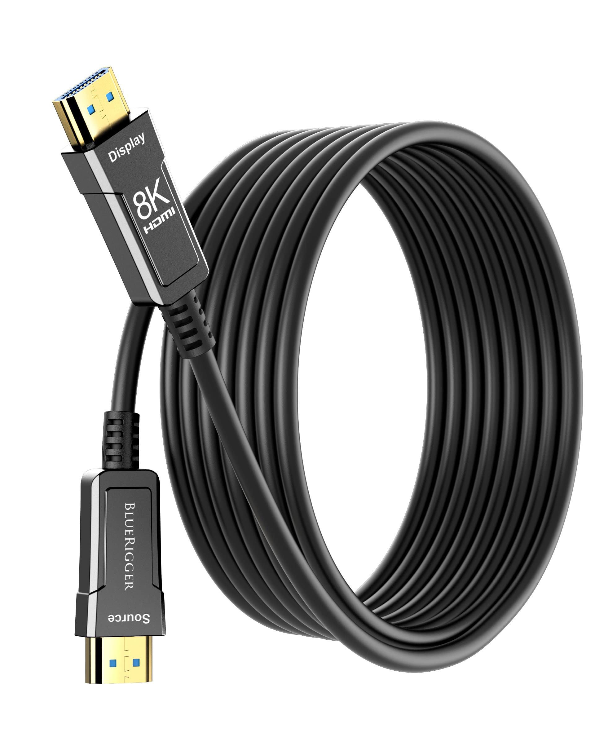 BlueRigger 8K Fiber Optic HDMI Cable 25FT (48Gbps, in-Wall CL3 Rated, 8K 60Hz, 4K 144Hz, HDCP 2.3, HDR10+) Ultra High Speed Long HDMI AOC 2.1 Cable - for Gaming, VR, HDTV, Monitor, PC