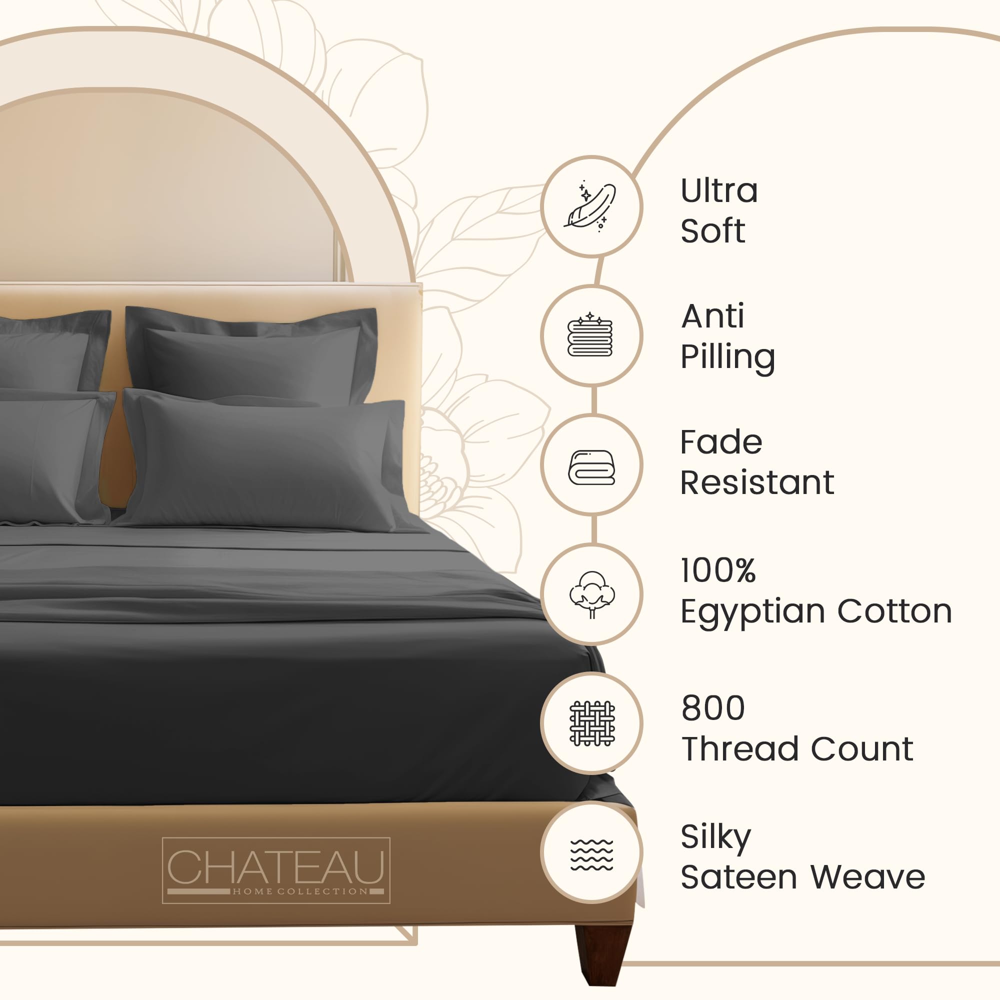 CHATEAU HOME COLLECTION Egyptian Cotton Sheets, 800 Thread Count, Sheets and Pillowcase Set, Sateen Weave Twin Sheets, Dorm Room Essentials for College Students Girls, Cotton Sheets - White
