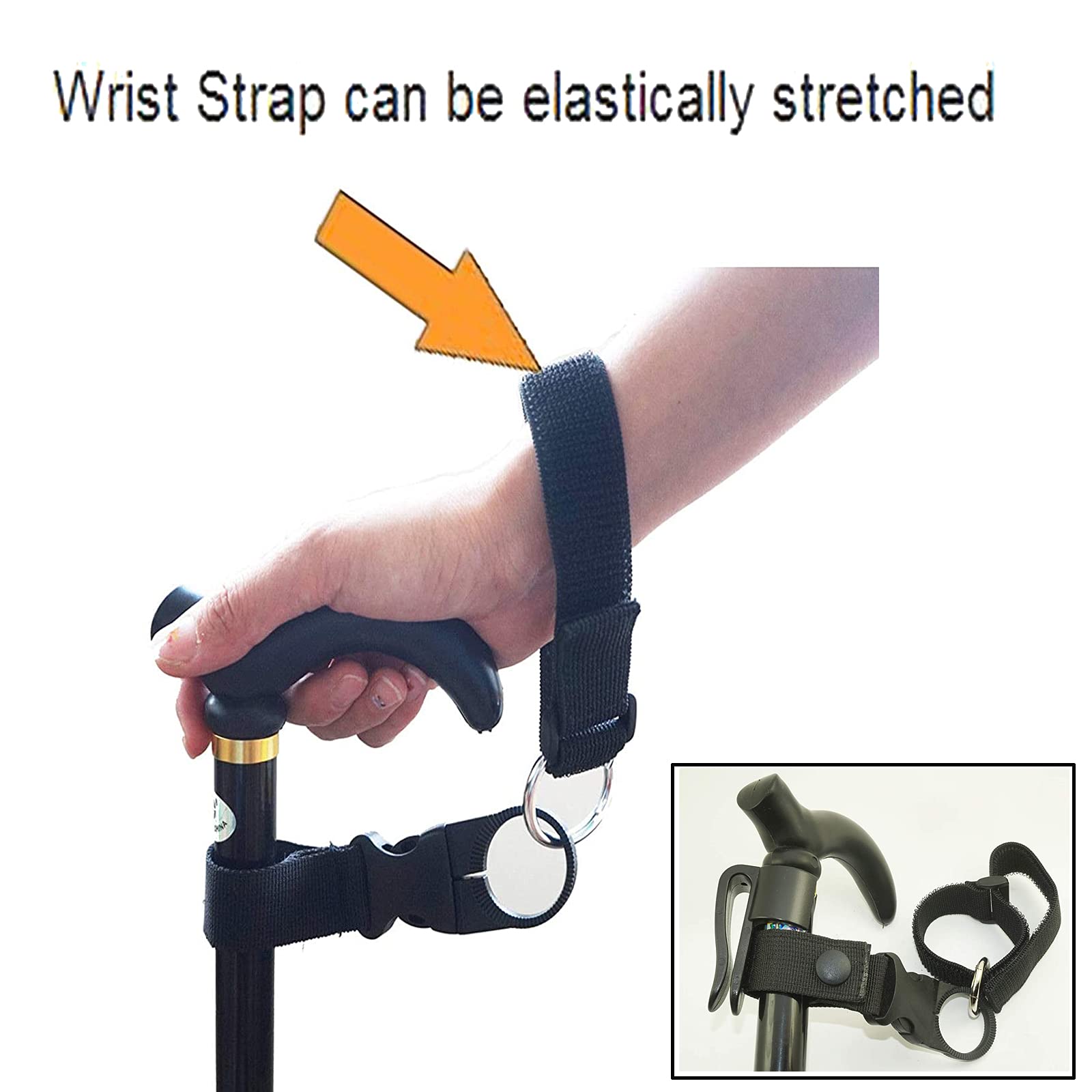 Adjustable Elastic Wrist Straps and Hands Free Walking Stick Cane Holder No More Dropping Walking Sticks - Attach to Belt or Waist Band -(Suitable for 7/8~1")~ Perfect Solution - No Walking Stick