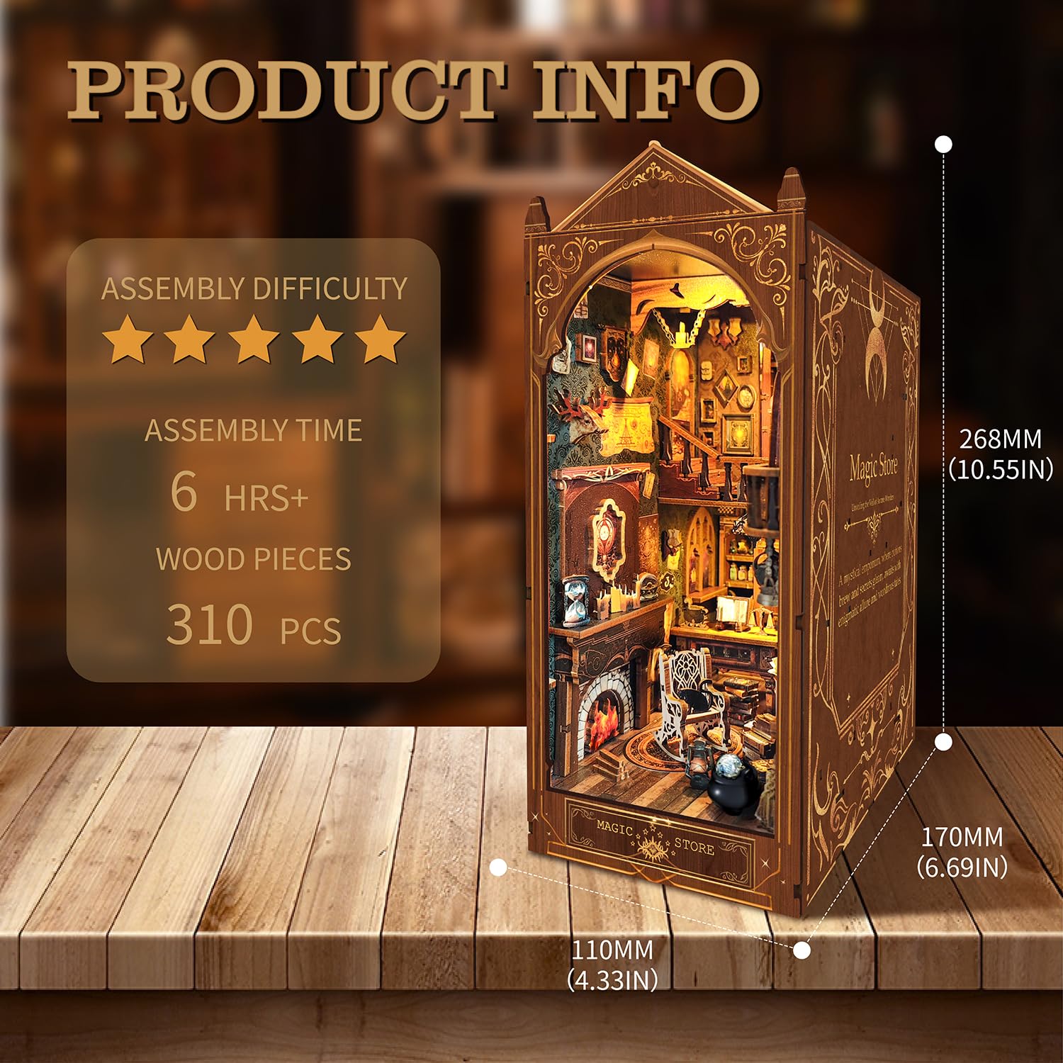 Book Nook Kit, Magic Store Dollhouse 3D Puzzle Booknook Bookshelf Insert Decor Alley DIY Miniature House Kit with Led Light Crafts for Adults and Teens to Build-Creativity Gift