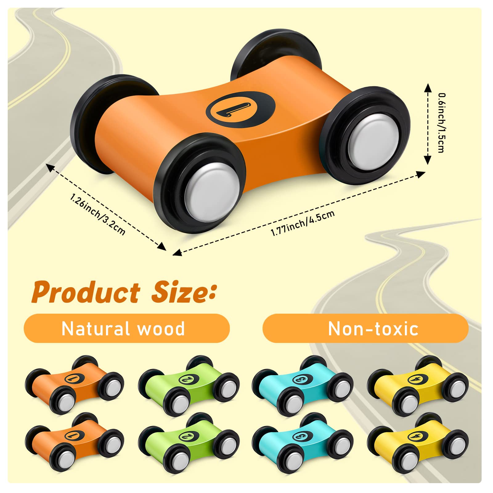Sotiff 8 Pieces Wooden Mini Car Wood Race Car Track Ramp Replacement Toy Vehicle Play Sets for Toddlers Party Gift