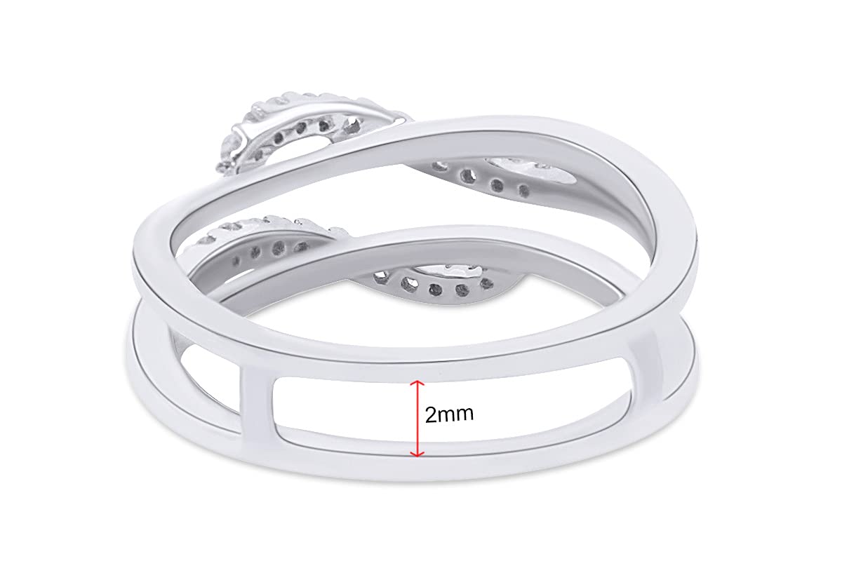 AFFY Sterling Silver Delicate Bypass Infinity Style Vintage Wedding Ring Guard Enhancer with Cubic Zirconia (0.20 cttw) Ring Size-8