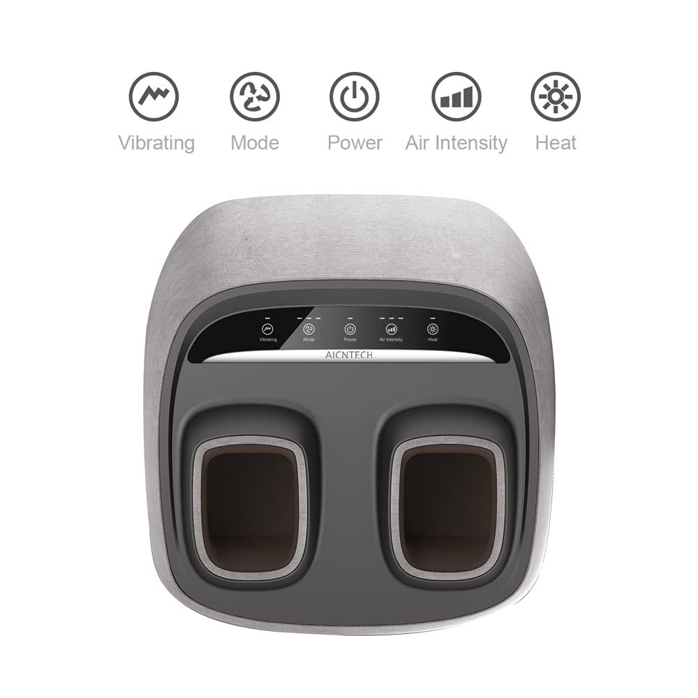 Aicntech Intelligent Foot Massager Machine with Heat, Shiatsu Foot Massager, Four in One with Kneading, Full Foot Massage, Vibrating, Air Compression, Fits Size 12, Gray