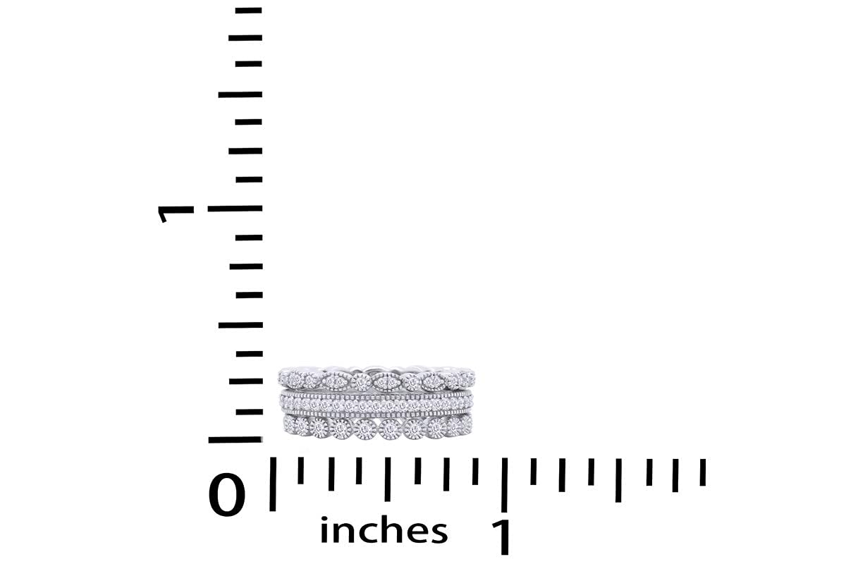AFFY Womens Anniversary Eternity Bands 3 Stackable Rings Cubic Zirconia Engagement Bridal Milgrain Marquise Infinity Ring 14K White Gold Plated 925 Sterling Silver Ring Sets Size-8.5