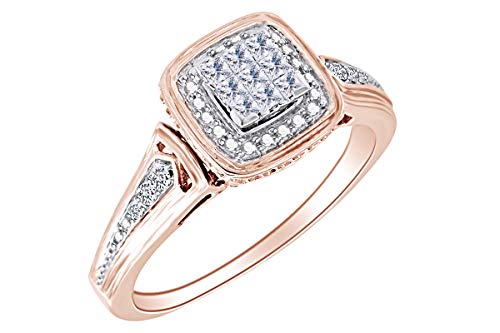 AFFY 1/3 Ctw Round Shape White Natural Diamond Wedding Engagement Ring 10k Solid White Gold (0.33 Cttw, I-J Color)