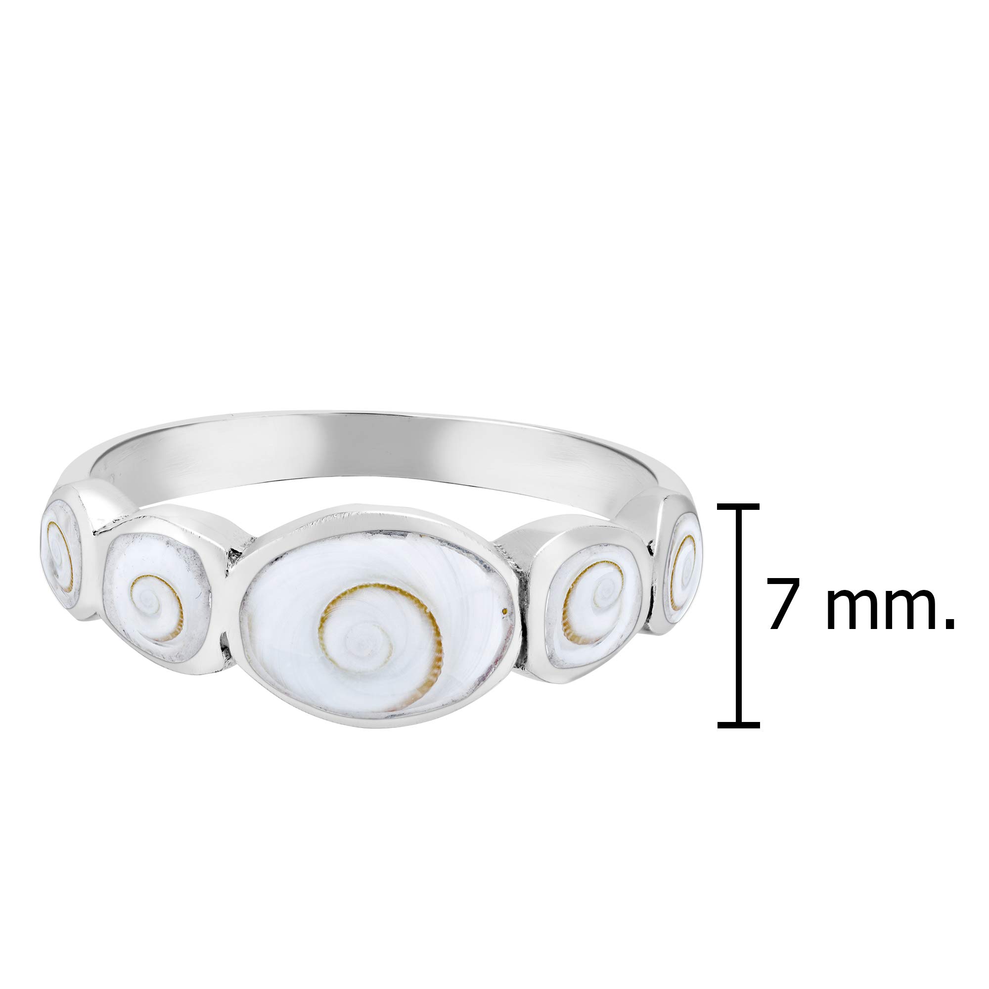 AeraVida Fancy Row of Natural White Shiva Shell .925 Sterling Silver Band Ring white