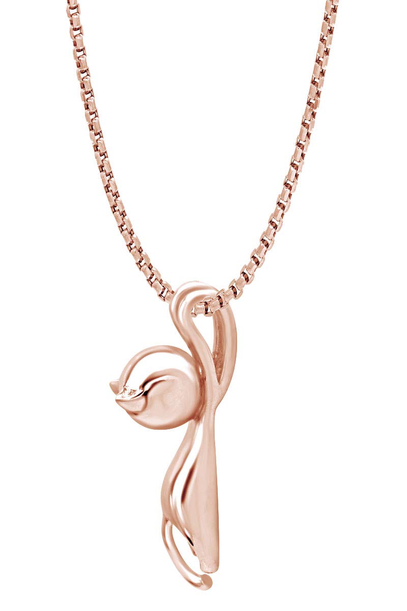 AFFY 14k Rose Gold Over Sterling Silver Flying Hanging Cat Pendant Necklace for Women