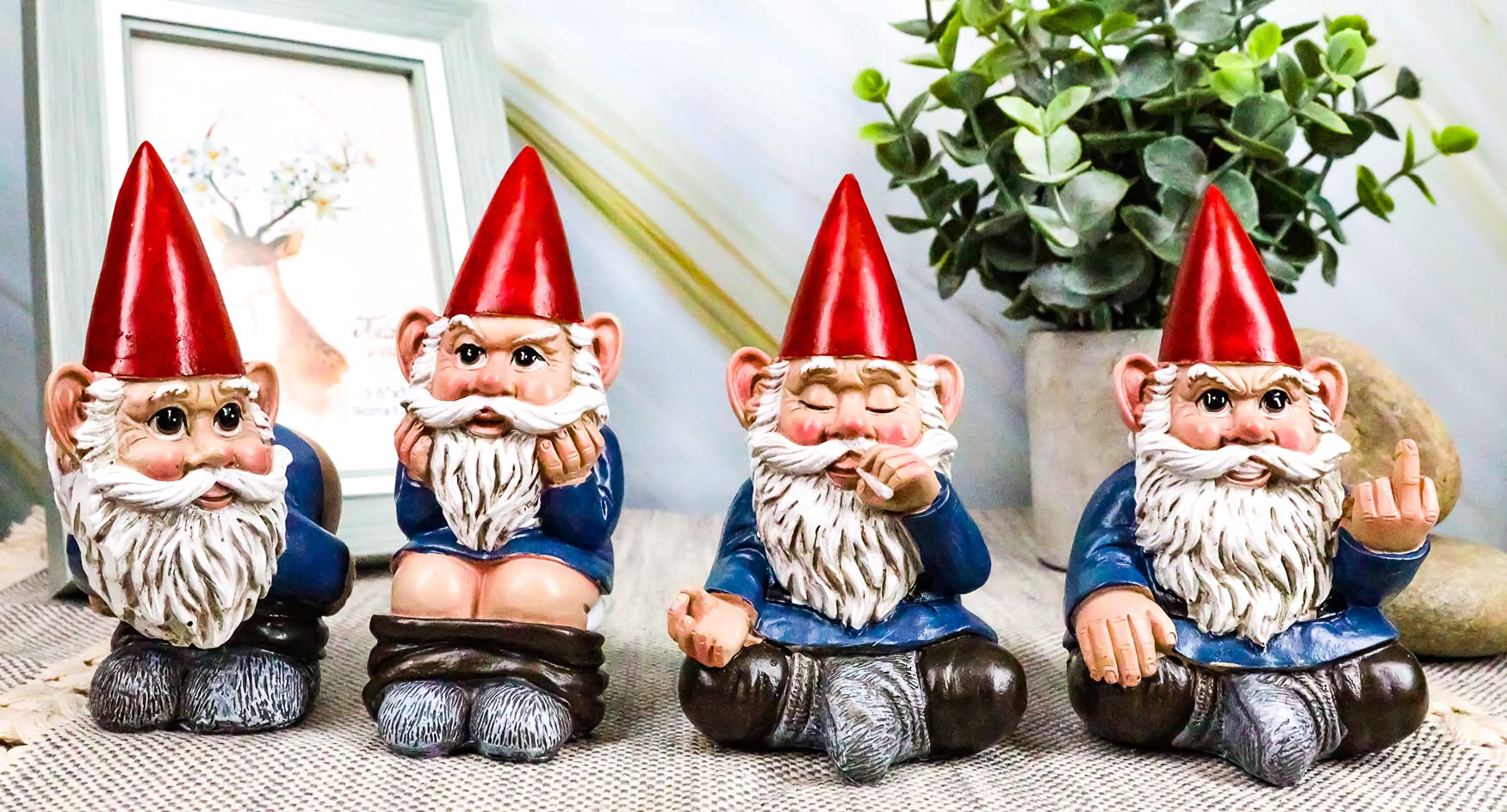 Ebros 4" Tall Badass Naughty Magical Gnome Mooning Figurines Collectible Set of 4 Whimsical Dwarf Gnomes Dwarves Fairy Garden Accessory Decors