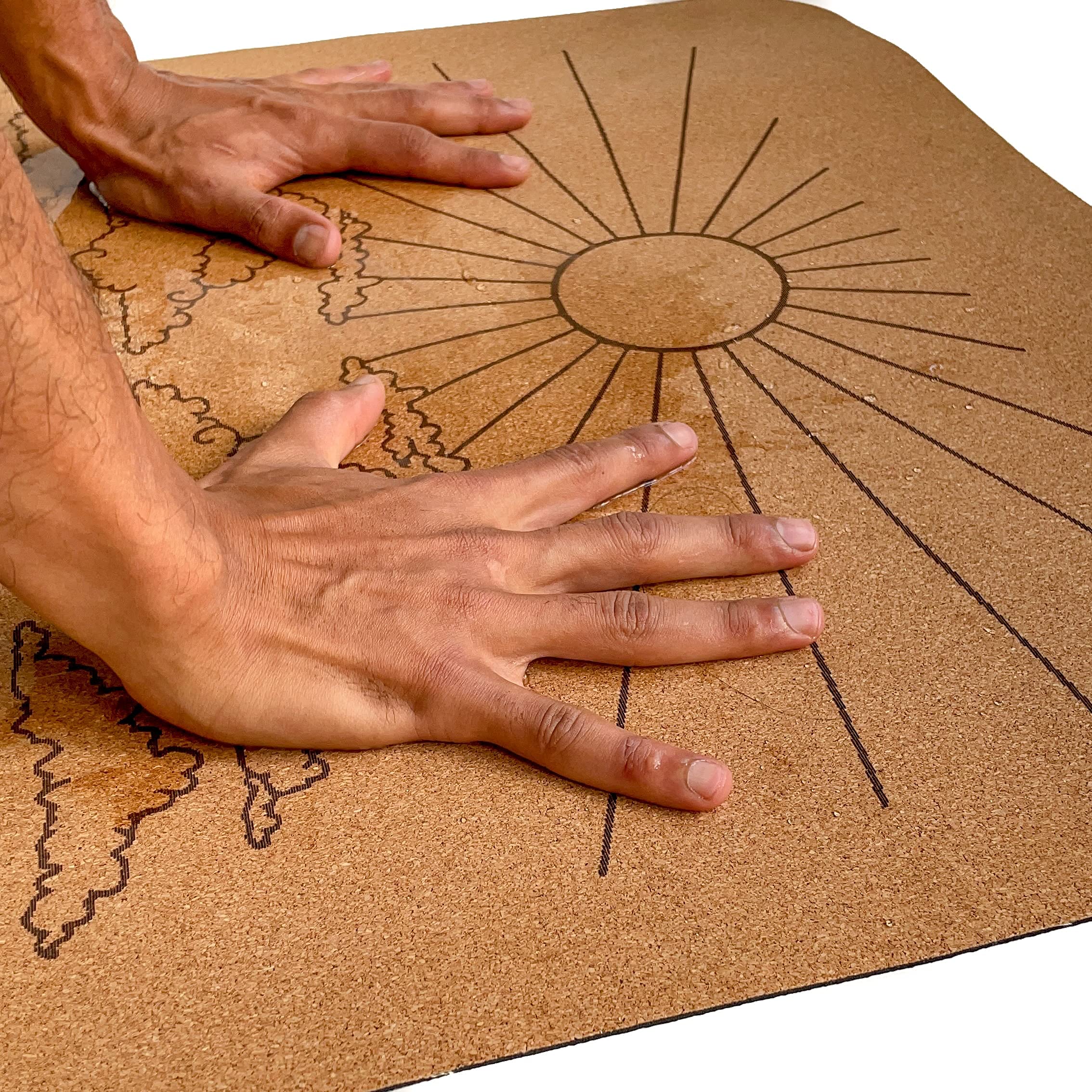 AQ Yoga Mat - Natural Cork and Rubber - Longer, Non-Slip Cork and Medium Thickness - Sunny Seas Design [72" x 24" 4mm]