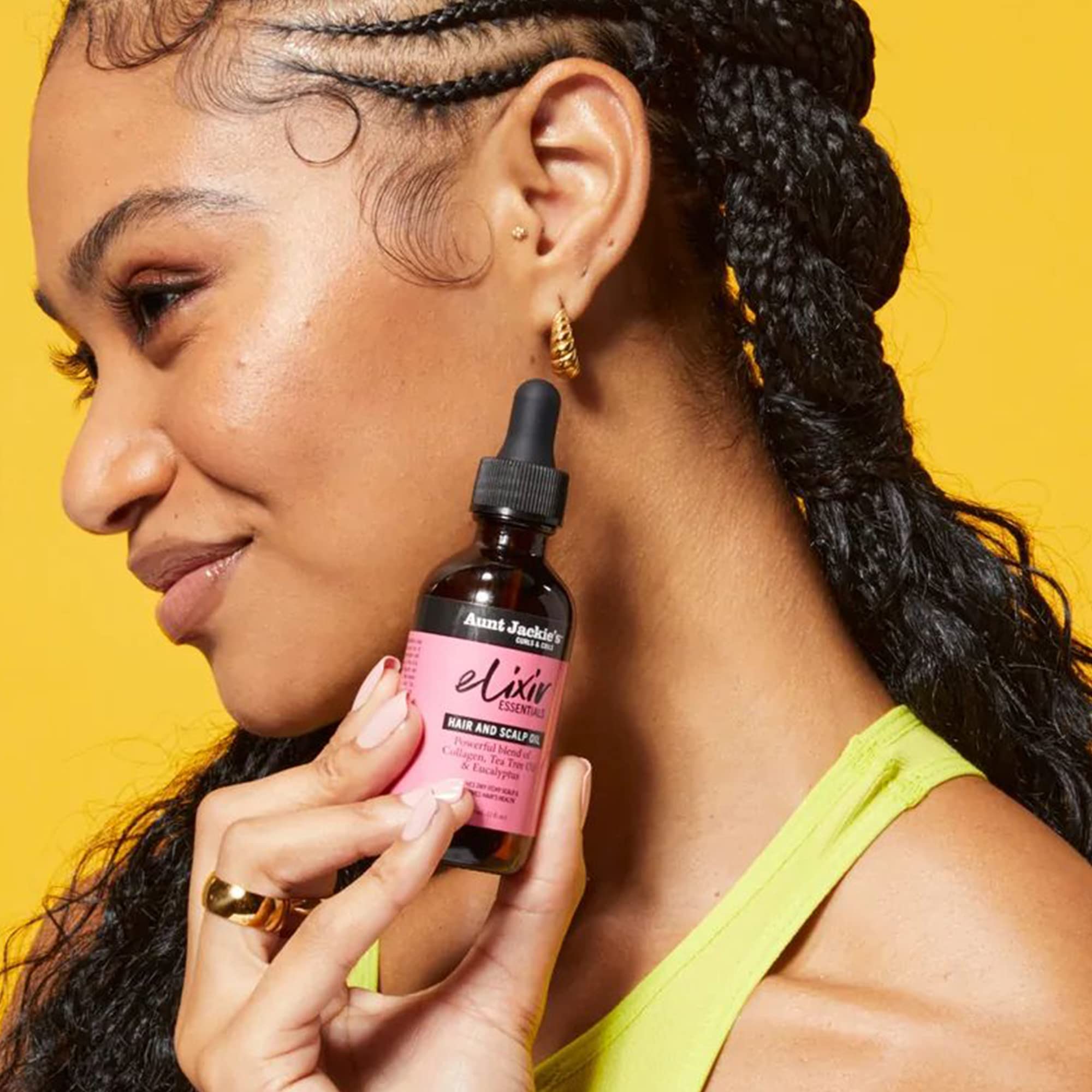 Aunt Jackie's Elixir Essentials Hair & Scalp Oil, Collagen, Tea Tree Oil & Eucalyptus, Thickens & Supports Hair Growth, 2 oz