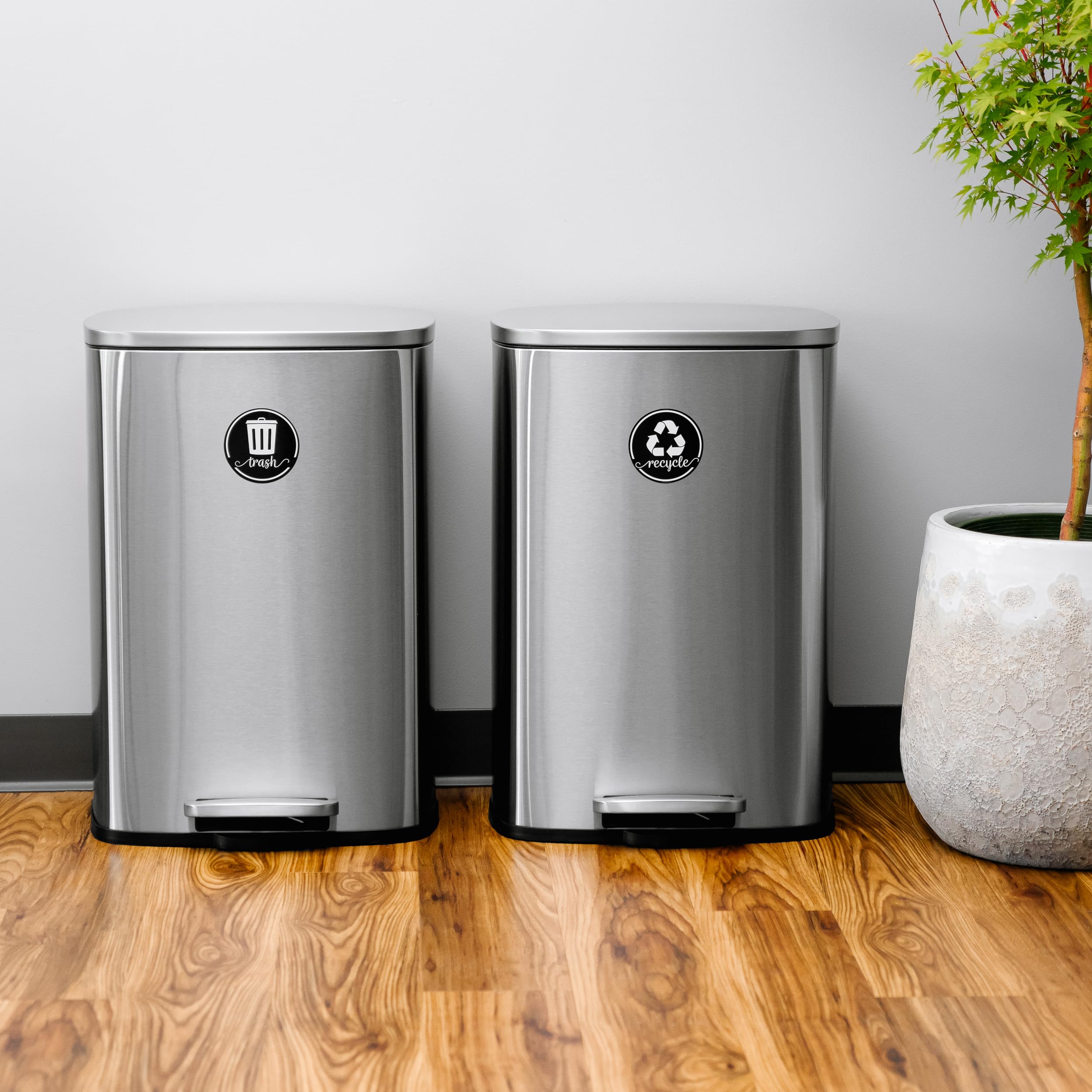 Black Trash Recycle Magnets for Kitchen Trash Can and Recycle Bin, Farmhouse Garbage Can Logo Symbol Magnet, 3.5 Inch Recycle Sticker for Trash Can with 4 Adhesive Stickers, Made in USA, Black 2 Pack
