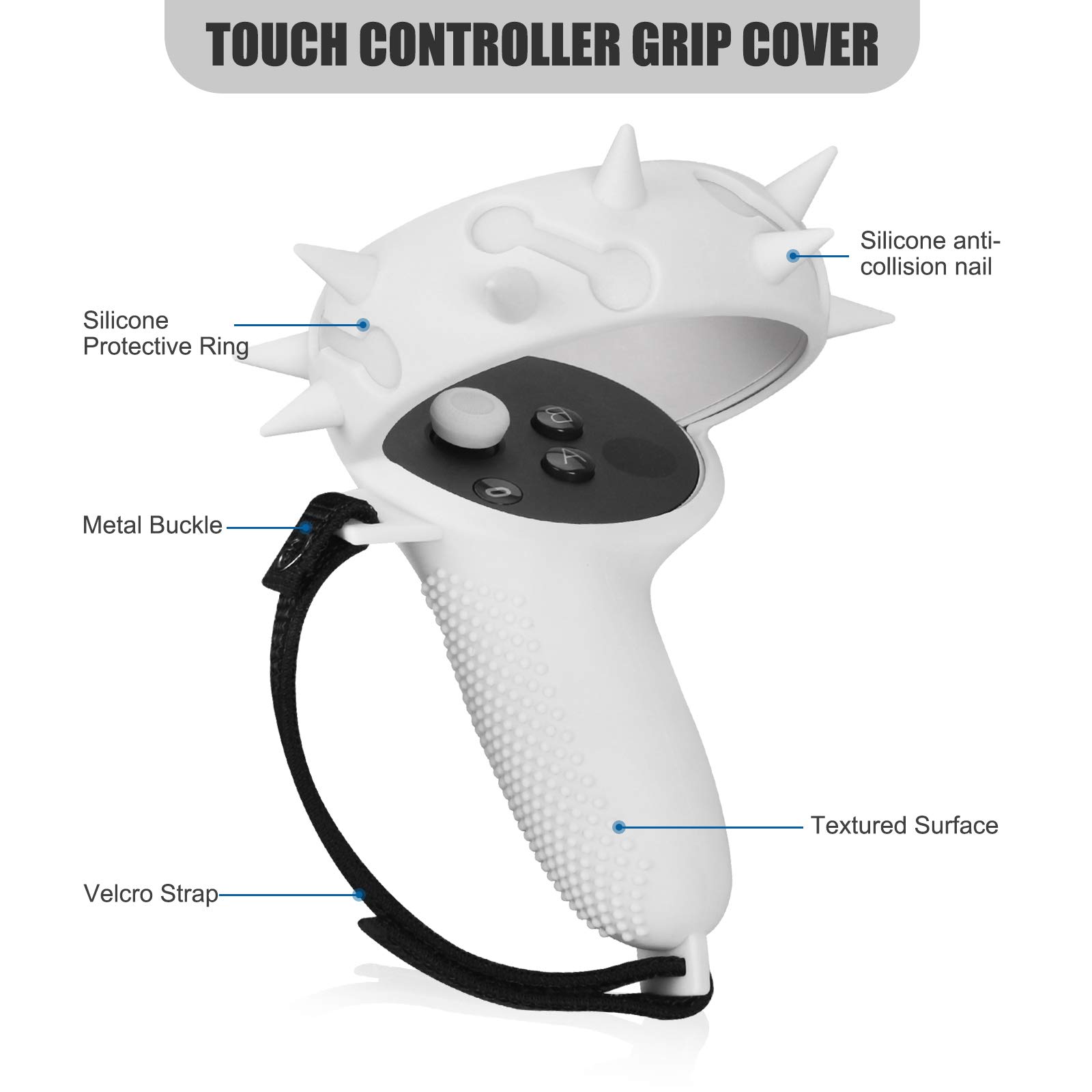 Esimen Grip Cover Face Silicone Cover for Oculus Quest 2 Knuckle Strap Set, Premium Silicone Protective Accessories Anti-Throw Sweatproof Lightproof – 3 Pack (White)