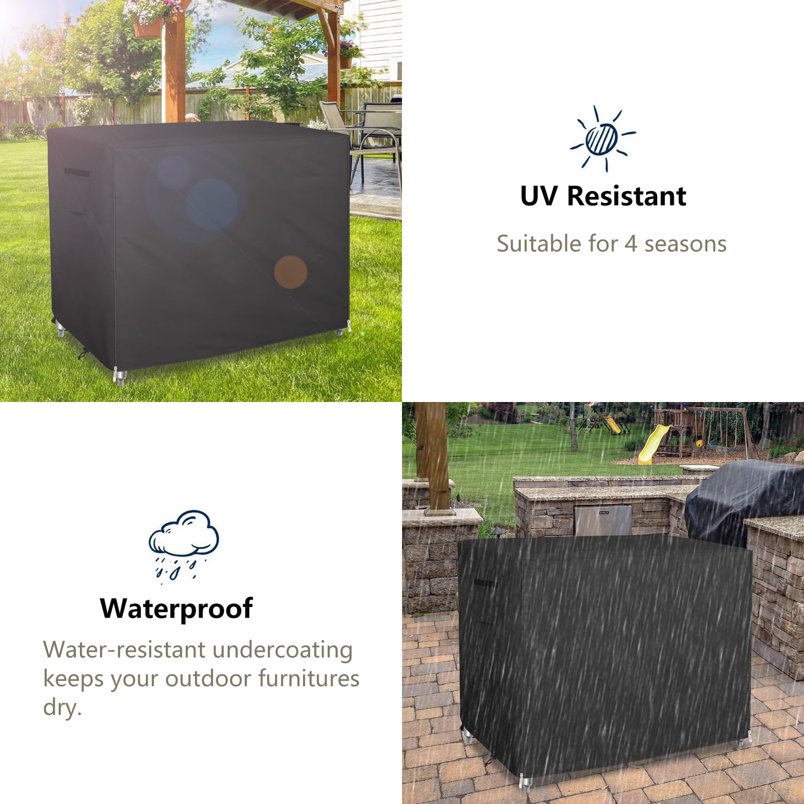 Bitubi 48 Inch Outdoor Prep Table Cover with Split Zipper, Waterproof Stainless Steel Grill Cart Cover for Patio Table - 48''L x 30''W x 35''H (Black)