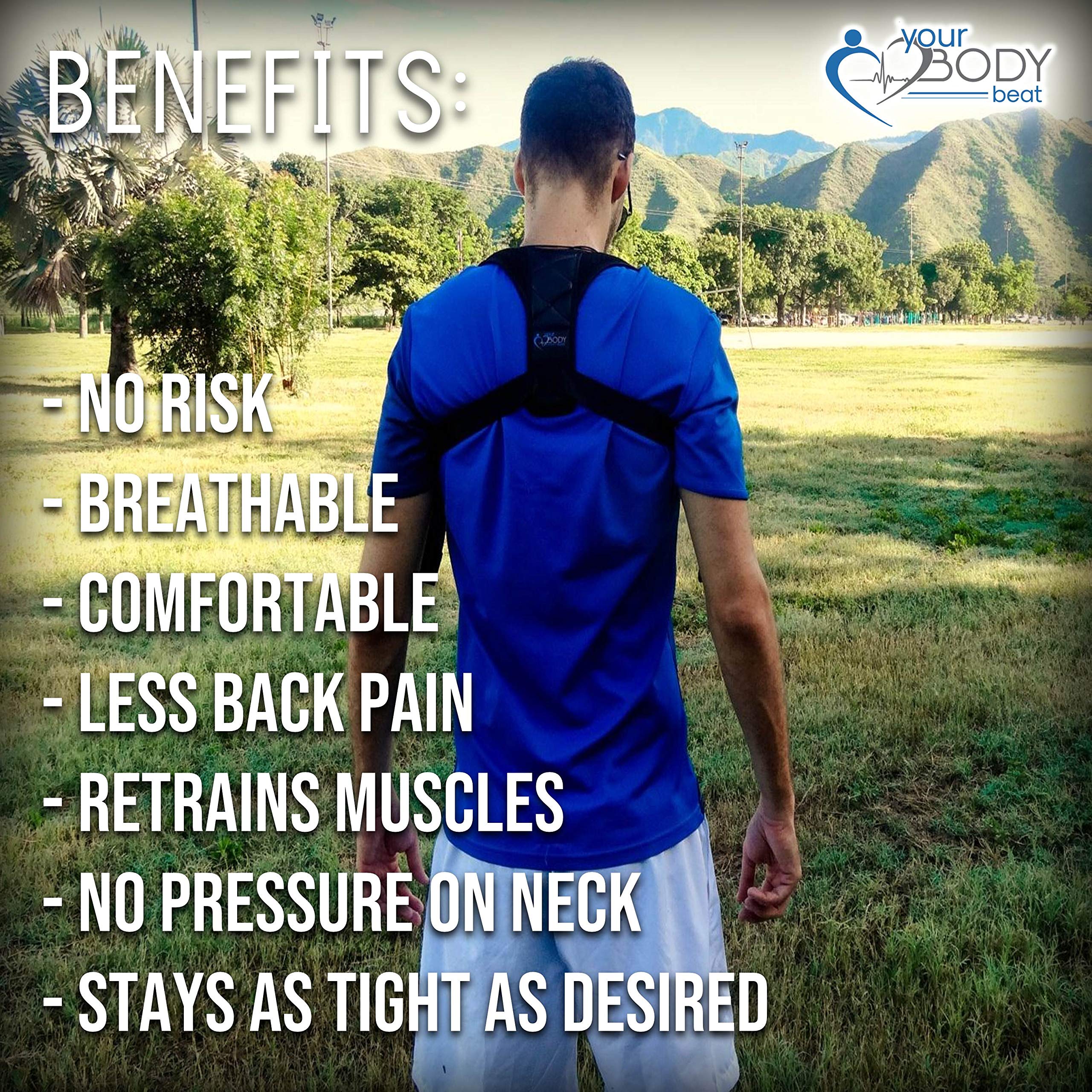 Adjustable Posture Corrector for Men & Women by YourBodyBeat - Improve Spine Alignment at the Work Place and During Sports & Exercise - Comfortable - Sleep Better & Feel Great - Less Neck/Back Pain