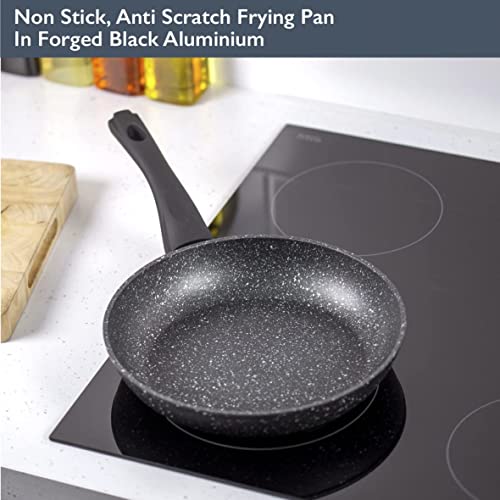Blackmoor Frying Pans / 8", 9.5", 11" Sizes/Stylish Black Or Gray Marble Finish/Non-Stick & Anti-Scratch/Cool Touch Handle/Suitable for Induction, Electric and Gas Hobs (9.5", Black)