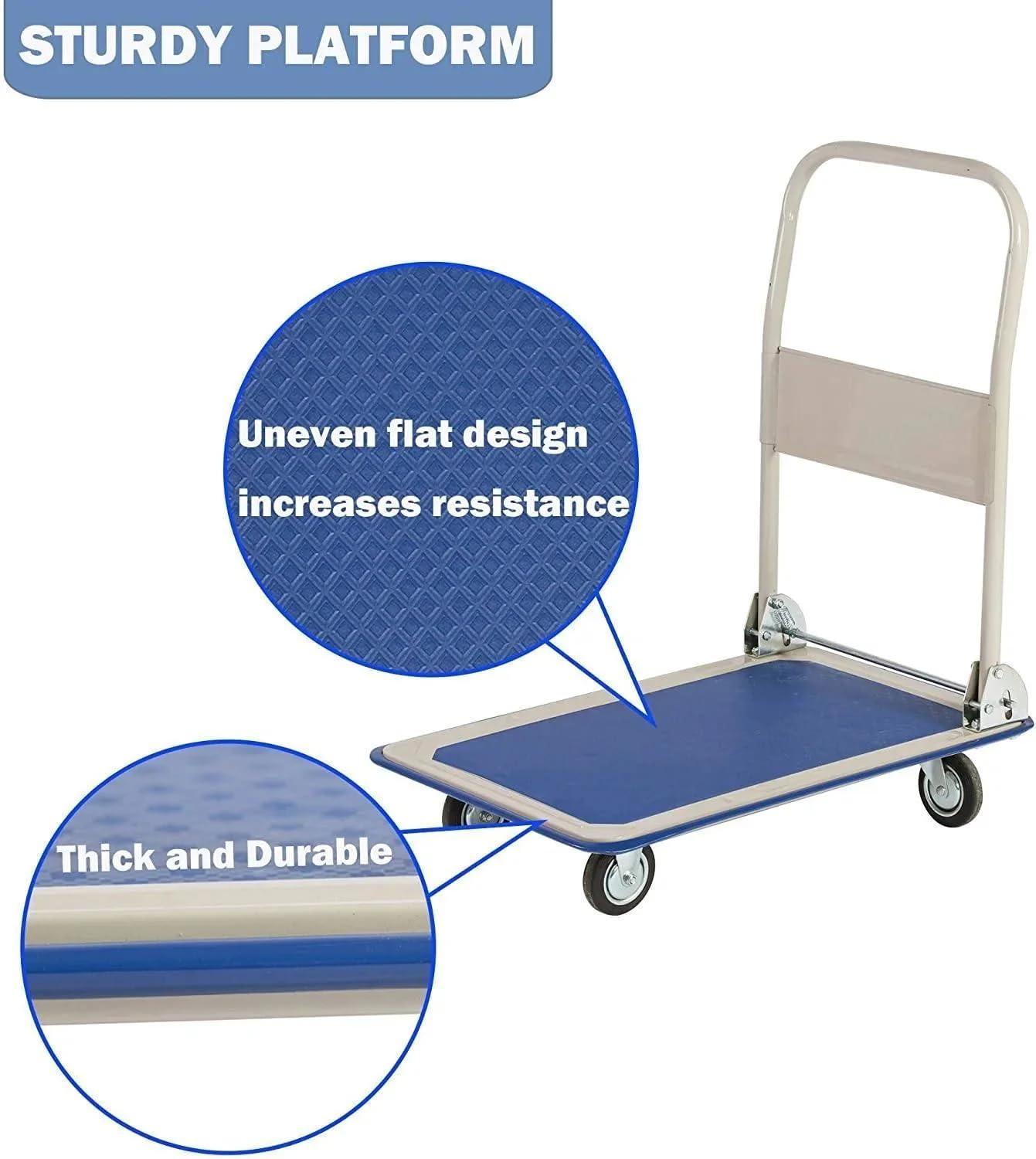 Auroglint-Platform Truck Hand Flatbed Cart Dolly Folding Moving Push Heavy Duty Rolling Cart with 4 Wheels, 330 lbs Weight Capacity