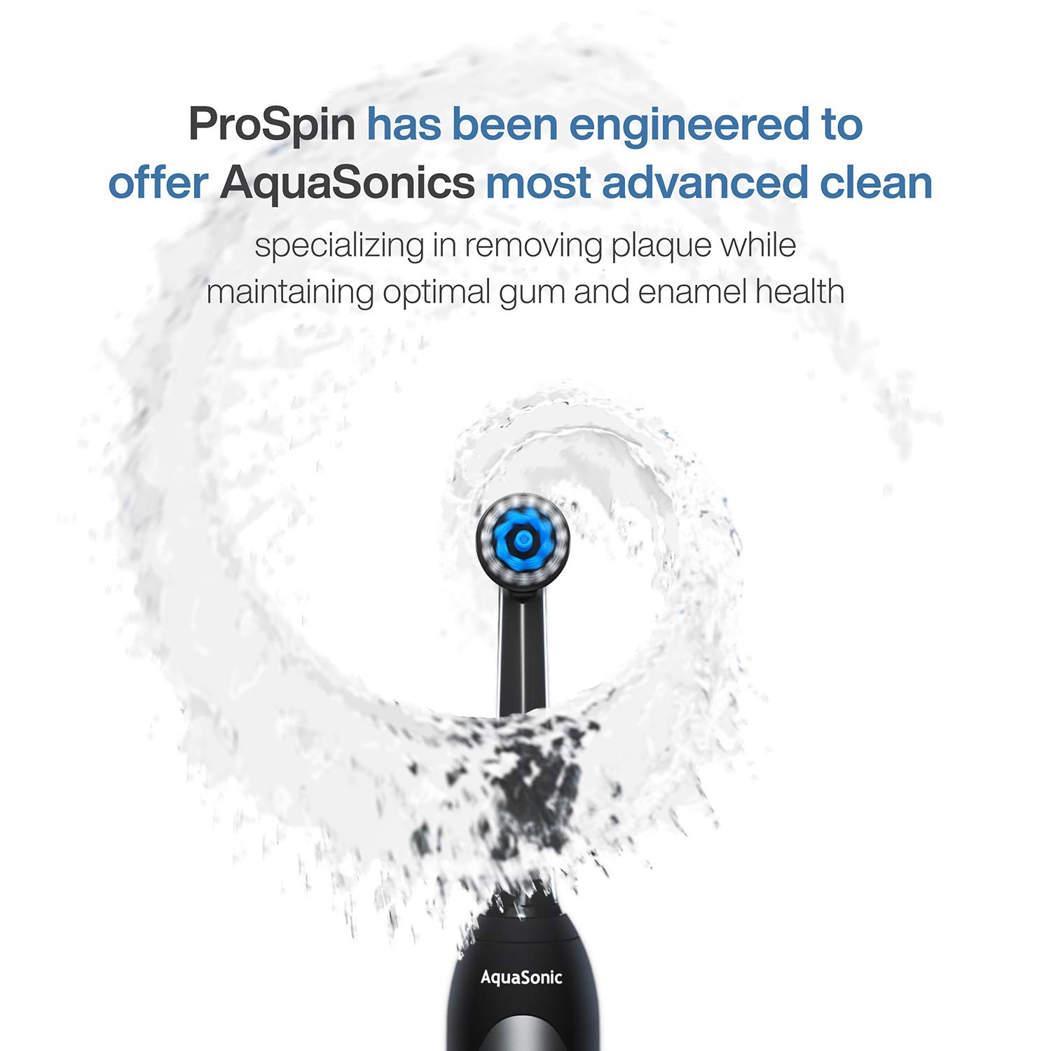 Aquasonic ProSpin Electric Toothbrush, Blue, Battery Powered, Unisex-Adults, 6 Dual-Action Brush Heads, Wireless Charging Dock, Custom Travel Case