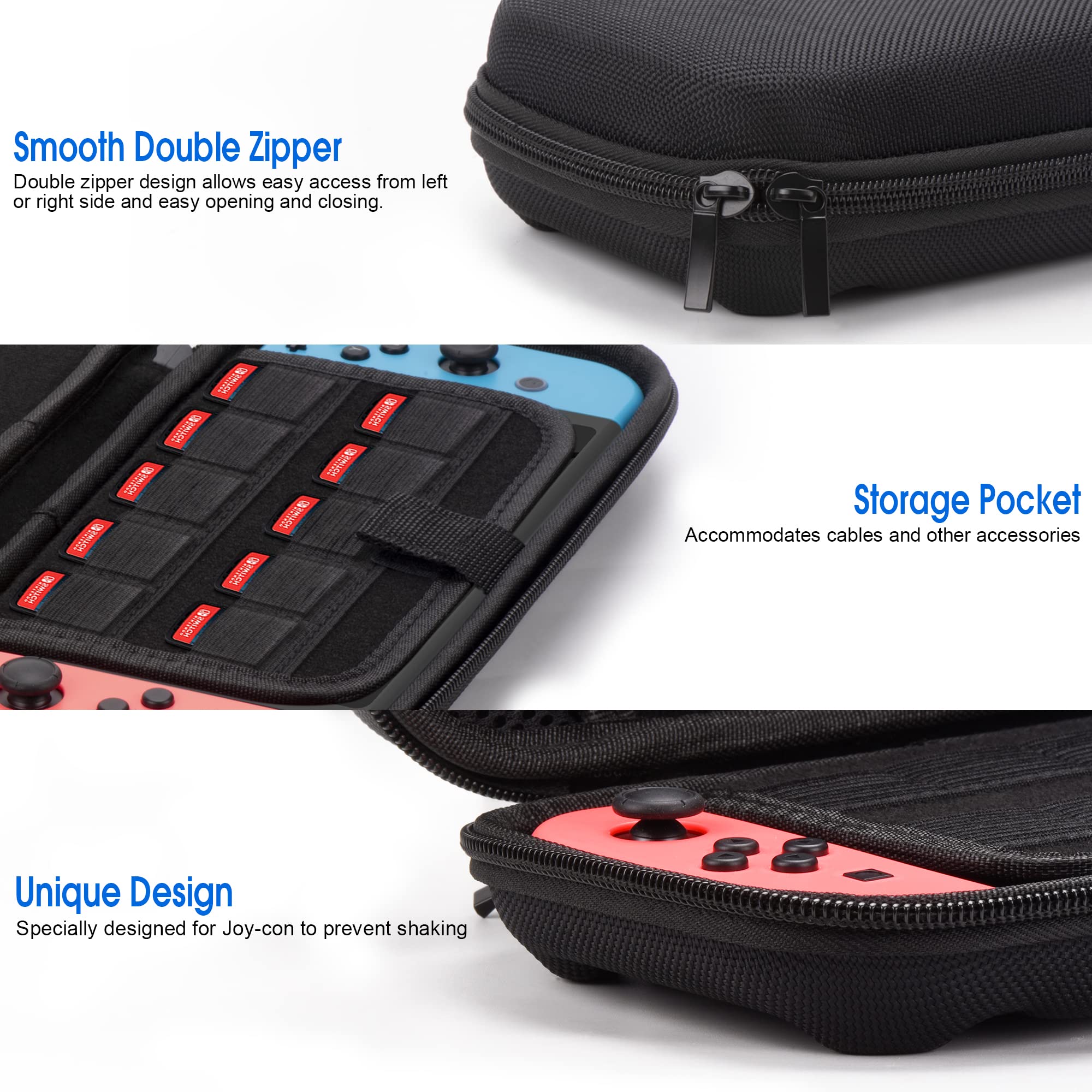 Arae Switch Carrying Case Compatible with Nintendo Switch / Switch OLED, Portable Travel Protective Hard Shell for Nintendo Switch Console & Accessories with 20 Game Card Storage Slot, Black