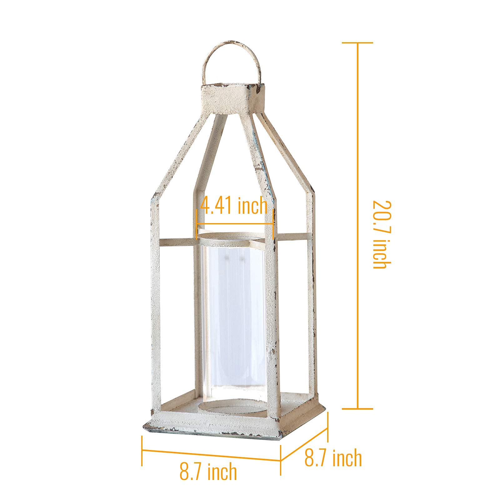 Farmhouse White Metal Lanterns 21" Decorative Hanging Candle Lantern, Rustic Distressed Candle Holder Outdoor Lanterns for Front Porch Floor, Patio or Wedding