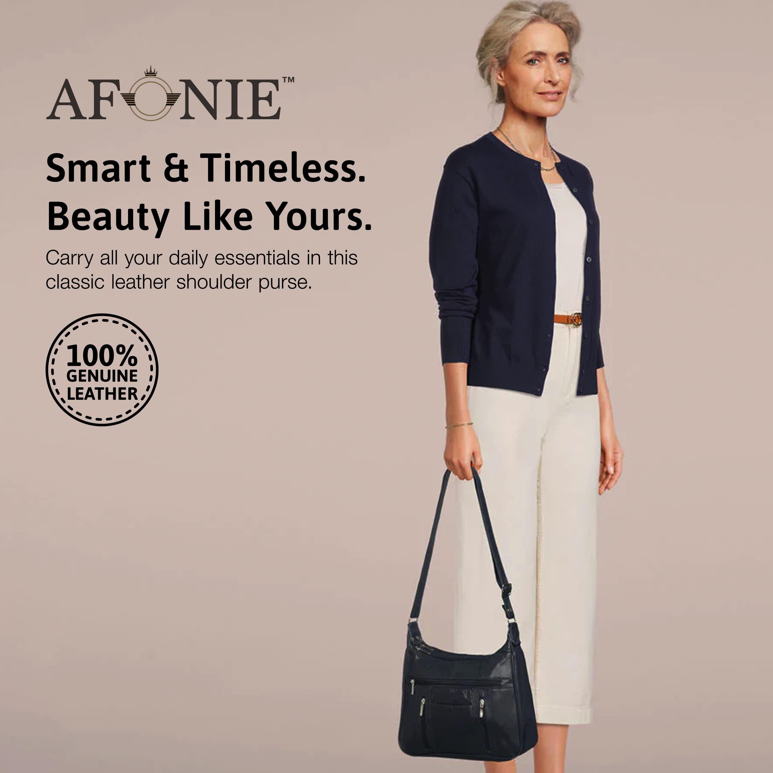 Afonie Premium Soft Leather Shoulder Bag - Everyday Purse & Handbag