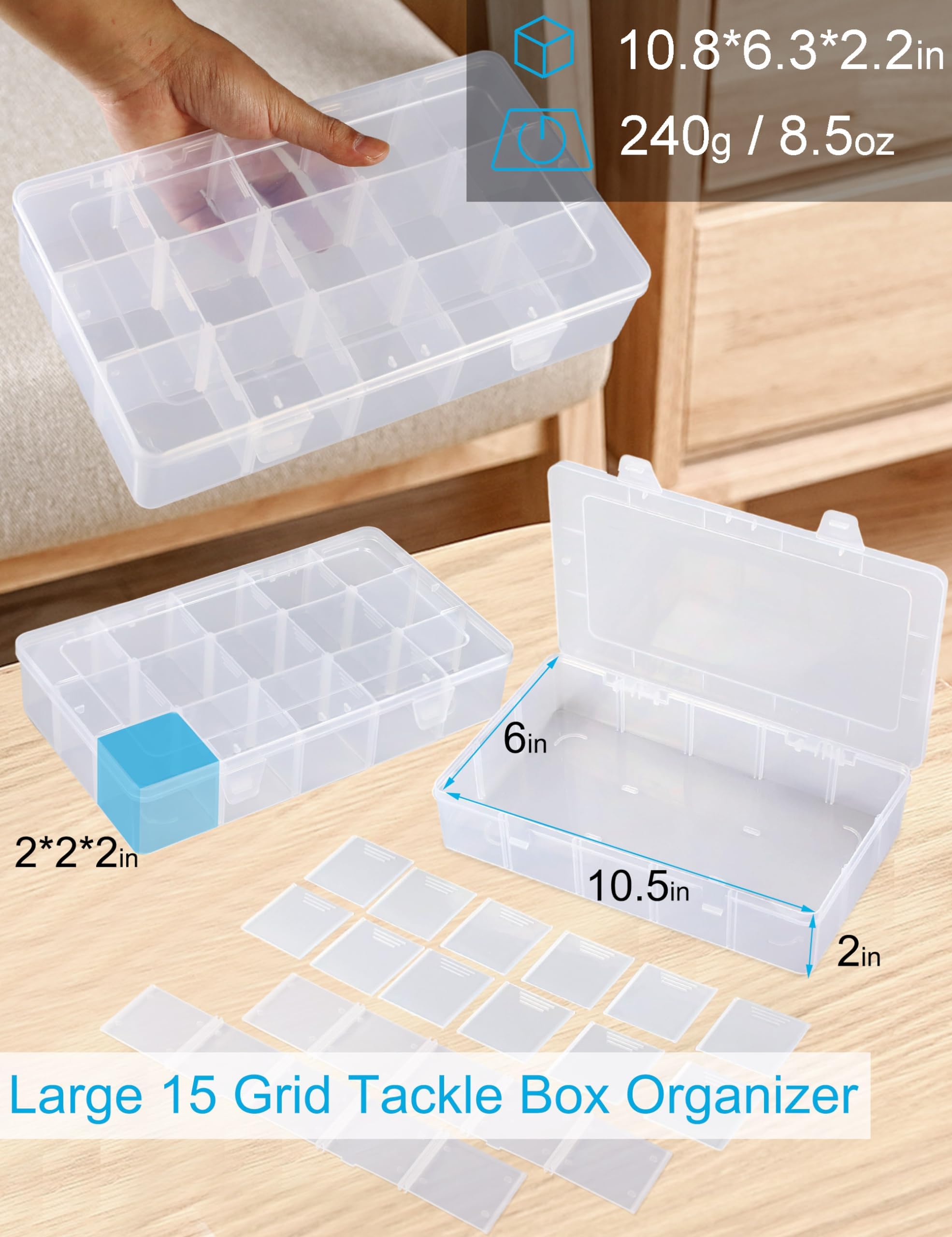 Facikono Tackle Box Organizer Plastic Organizer Box with Dividers Beads Organizer Box Snackle Box Container 15 Grid Small Plastic Tackle Box Clear Tackle Box for Snacks Washi Tape Organizer