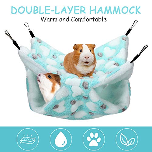 Boao 2 Pcs Guinea Pig Rat Hammock Guinea Pig Hamster Ferret Hanging Hammock Guinea Pig Accessories for Small Animals Chinchilla Parrot Sugar Glider Ferret Squirrel (Blue, Pink, Heart Pattern)