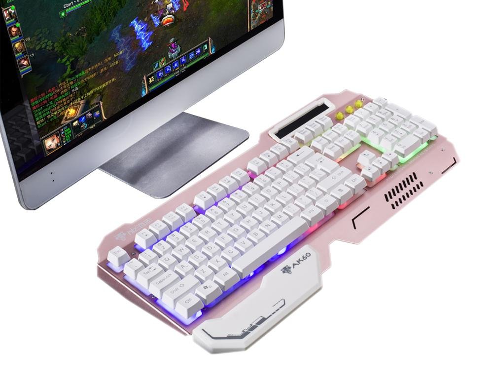 Haizhi AK60 Pink Gold Mechanical Feel Multimedia Professional Gaming Keyboard, LED Rainbow Color USB For LOL
