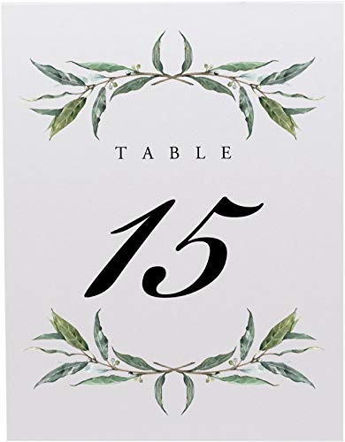 Laurel Wreath and Greenery Wedding Table Numbers, 1-10, Double Sided, Tent or Use in a Stand, Great for Parties & Restaurants - Made in the USA
