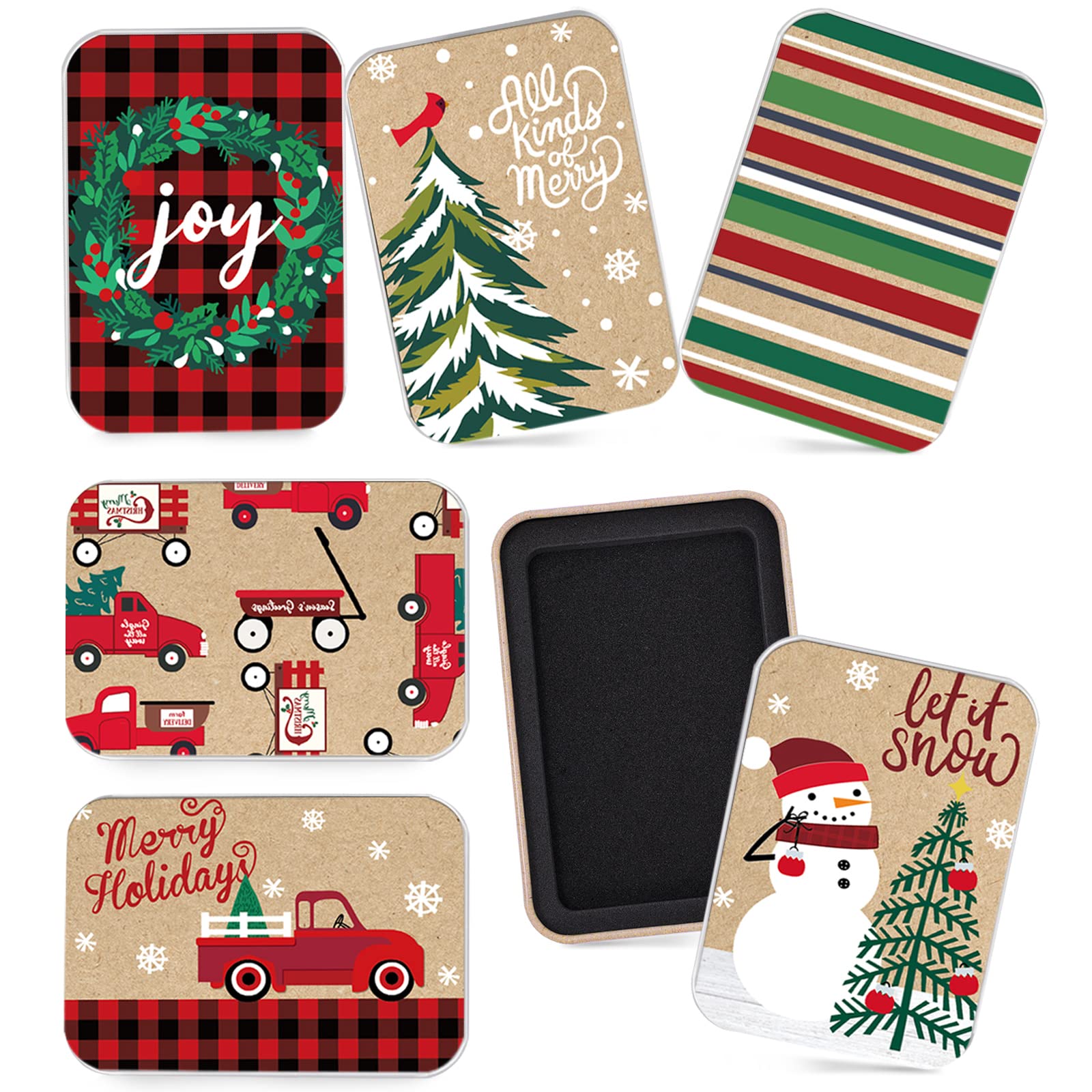 Whaline 12Pcs Christmas Tin Gift Card Holder Boxes 6 Design Metal Box with Lids Rustic Xmas Tree Snowman Tin Box Container for Christmas Stocking Stuffer Cards Crafts Party Favors
