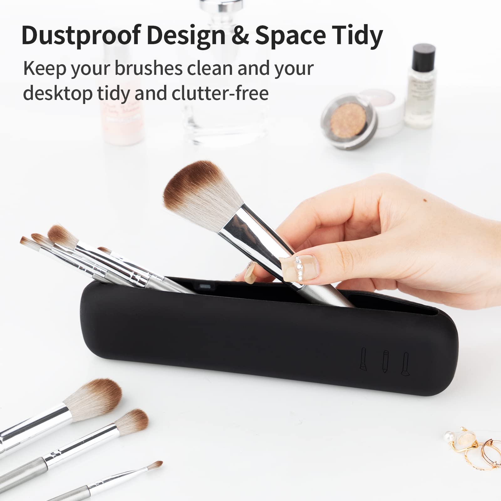 AIFEIRIC Travel Makeup Brush Holder-Silicon Trendy Brush Holder Cosmetic Bag, Soft and Sleek Makeup Tools Organizer for Travel(Black&Pink)