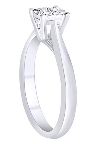 AFFY 1/4 Carat Round White Natural Diamond Solitaire Engagement Wedding Ring In 10k Solid White Gold (0.25 Cttw) Ring Size-8