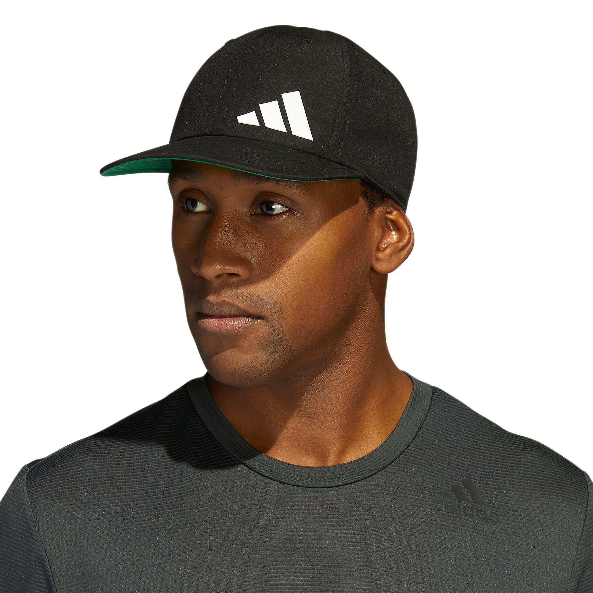 adidas Men's Offset 3-bar Snapback Relaxed Fit Medium Crown Slight Precurve Brim Adjustable Hat, Black/White, One Size