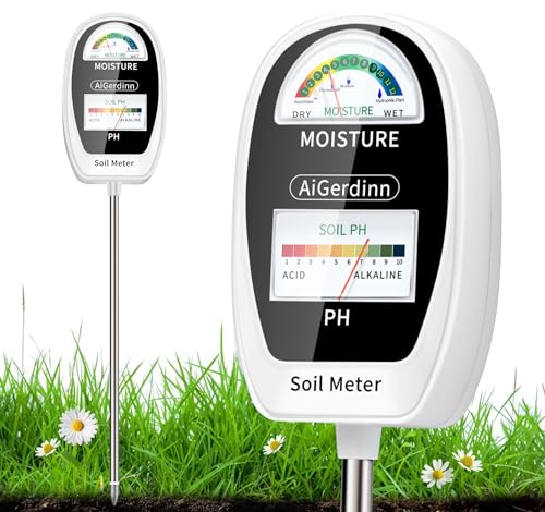 AiGerdinn Soil Test Kit, Soil Moisture Meter, Soil pH Meter -Dual Dial-Simultaneously-Display Results-Soil pH Tester, Moisture Meter for House Plants,Lawn,Garden,Farm Indoor&Outdoor- White