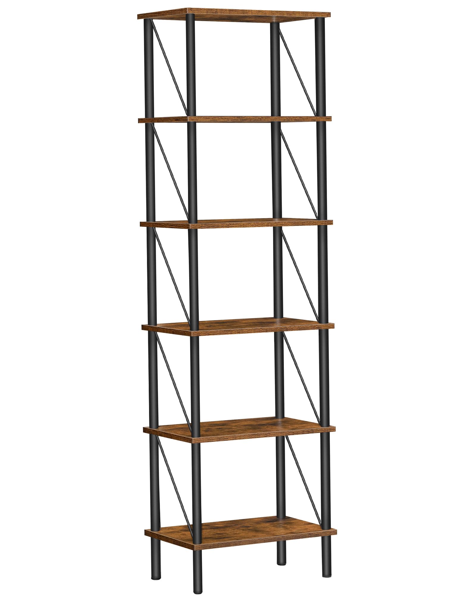 CHOEZON Narrow Book Shelf 6-Tier 67.2" Tall Bookcase with Protective Diagonal Braces, for Living Room, Bedroom, Study, Balcony, Rustic Brown and Black TCJ06BF