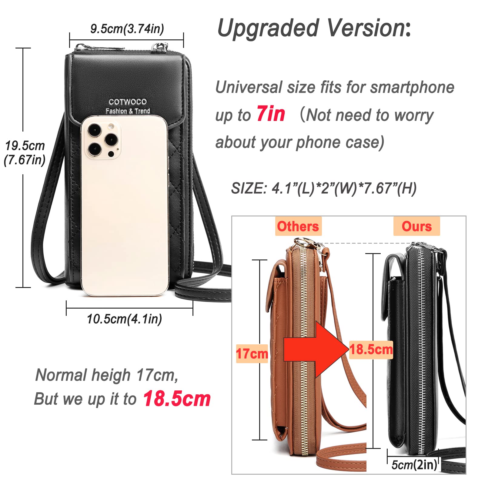 Crossbody Phone Purse for Women KINOUCHI Leather Shoulder Bag RFID Blocking Fashion Cell Phone Wallet with Cellphone Lanyard