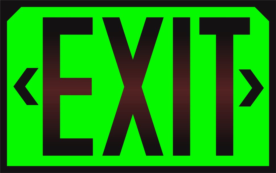 OSHA Photoluminescent Exit Sign | Pack of 2 | UV Inks on Aluminum | HEAT Resistant | COLD Tolerant | WEATHER Proof. NightBright USA Part: OCR-050 II