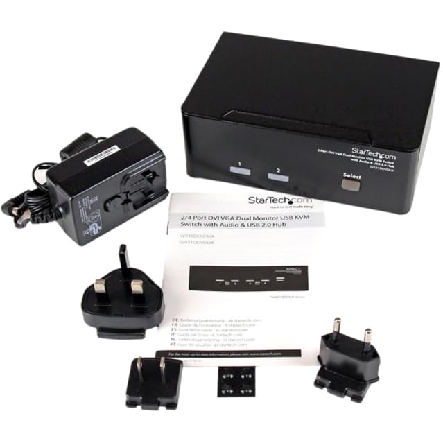 StarTech.com 2 Port KVM Switch - DVI and VGA w/ Audio and USB 2.0 Hub – Dual Monitor / Display / Screen KVM Switch - DVI VGA , TAA (SV231DDVDUA)