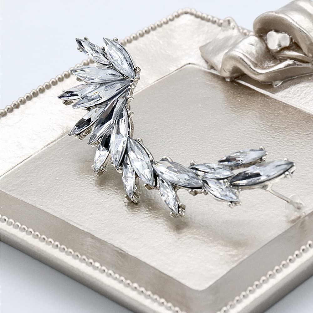 Crystal Leaf Climbers Crawler Jewelry Jacket Earrings Sparkly Zircon Pave Metal Ear Cuff Wrap Clip Stud Earring Climber Top Ear Clip for Women