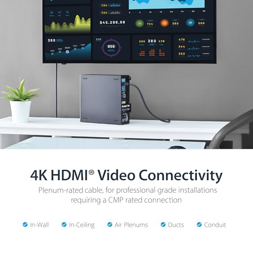 StarTech.com 35ft Plenum Rated HDMI Cable, 4K High Speed Long HDMI Cord w/ Ethernet, 4K30 UHD, 10.2 Gbps, HDCP 1.4, In Wall Plenum HDMI 1.4 Display Cable, HDMI to HDMI Computer to TV Cable (HDPMM35)