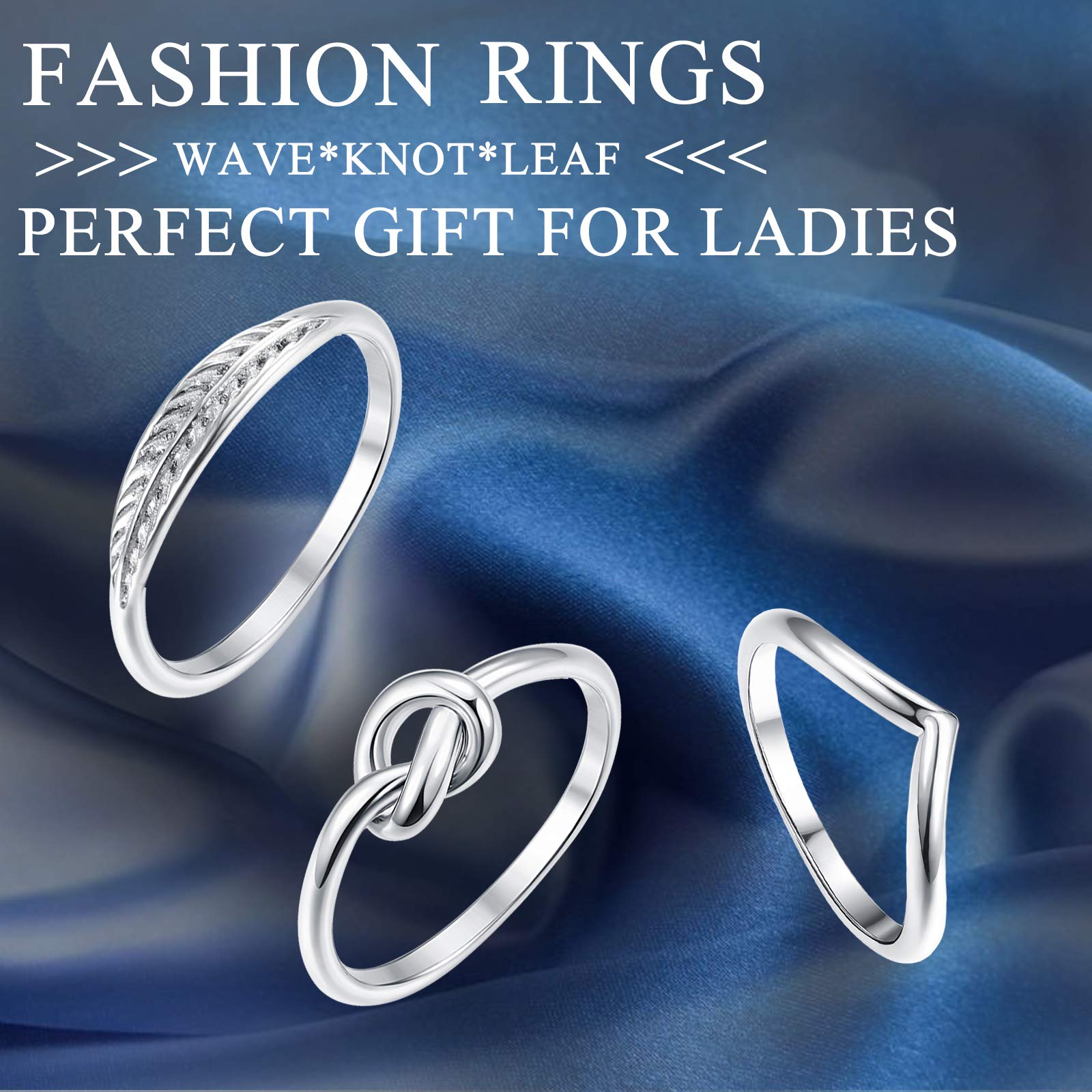 Adramata 3 Pcs Stainless Steel Engagement Wave Ring for Women Cute Thumb Band Rings Set