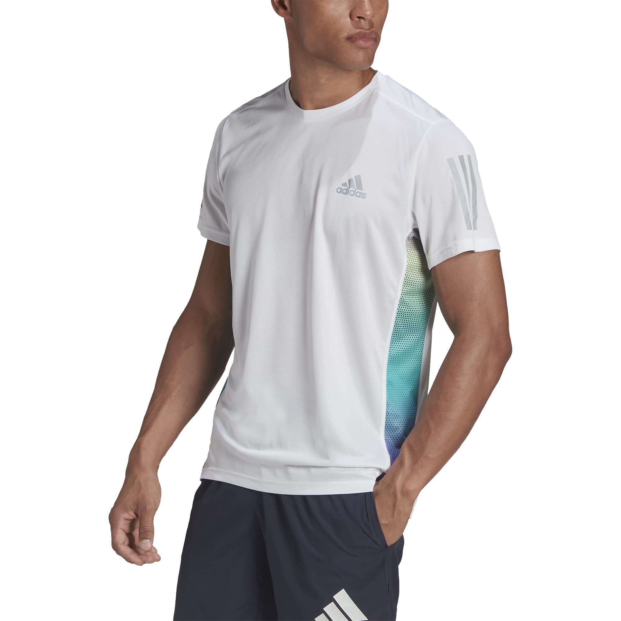 adidas Men's Own The Run Tee, White/Black/Purple Rush/Semi Mint Rush, Small