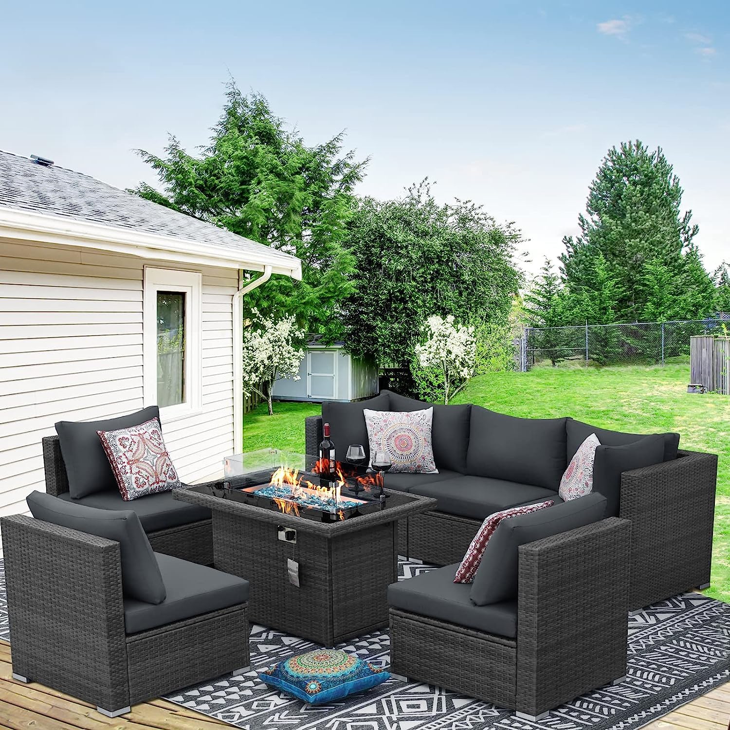 BULEXYARD 1 Piece PE Rattan Patio Furniture Corner Sofa with Thick Cushions Outdoor Wicker Seating for Backyard, Deck, Garden, Balcony (Dark Grey)
